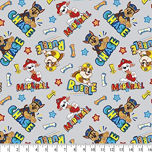 Paw Patrol Guys Gray Cotton Fabric by The Yard