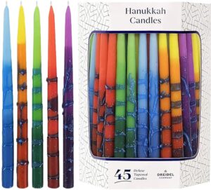 the dreidel company dripless hanukkah candles, multicolored striped deluxe tapered decorations, chanukkah menorah candles for all 8 nights of chanukah (single-pack)