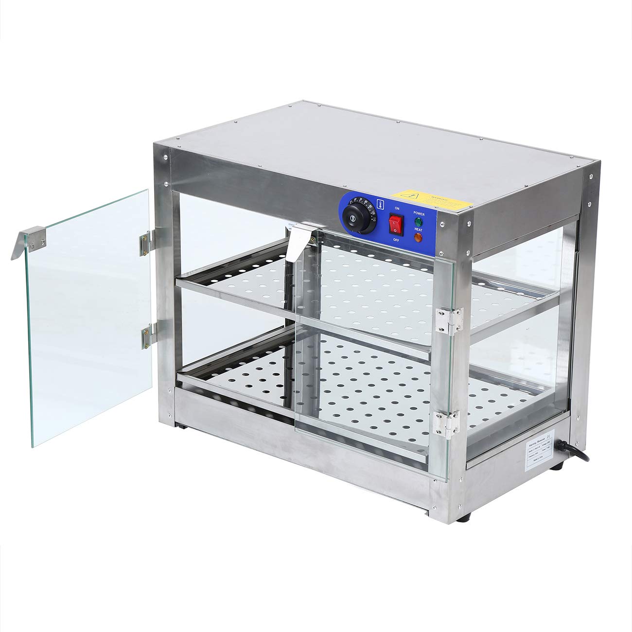 Samger 24-Inch Commercial Food Warmer Display, 2-Tier Glass Food Warmer Case, 800W 110V Adjustable Temperature 86-230℉, Tempered-Glass Door Pastry Display Case Restaurant Heated Cabinet