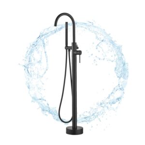 kalog single handle freestanding tub filler floor mount bathtub faucet with handheld shower (matte black)