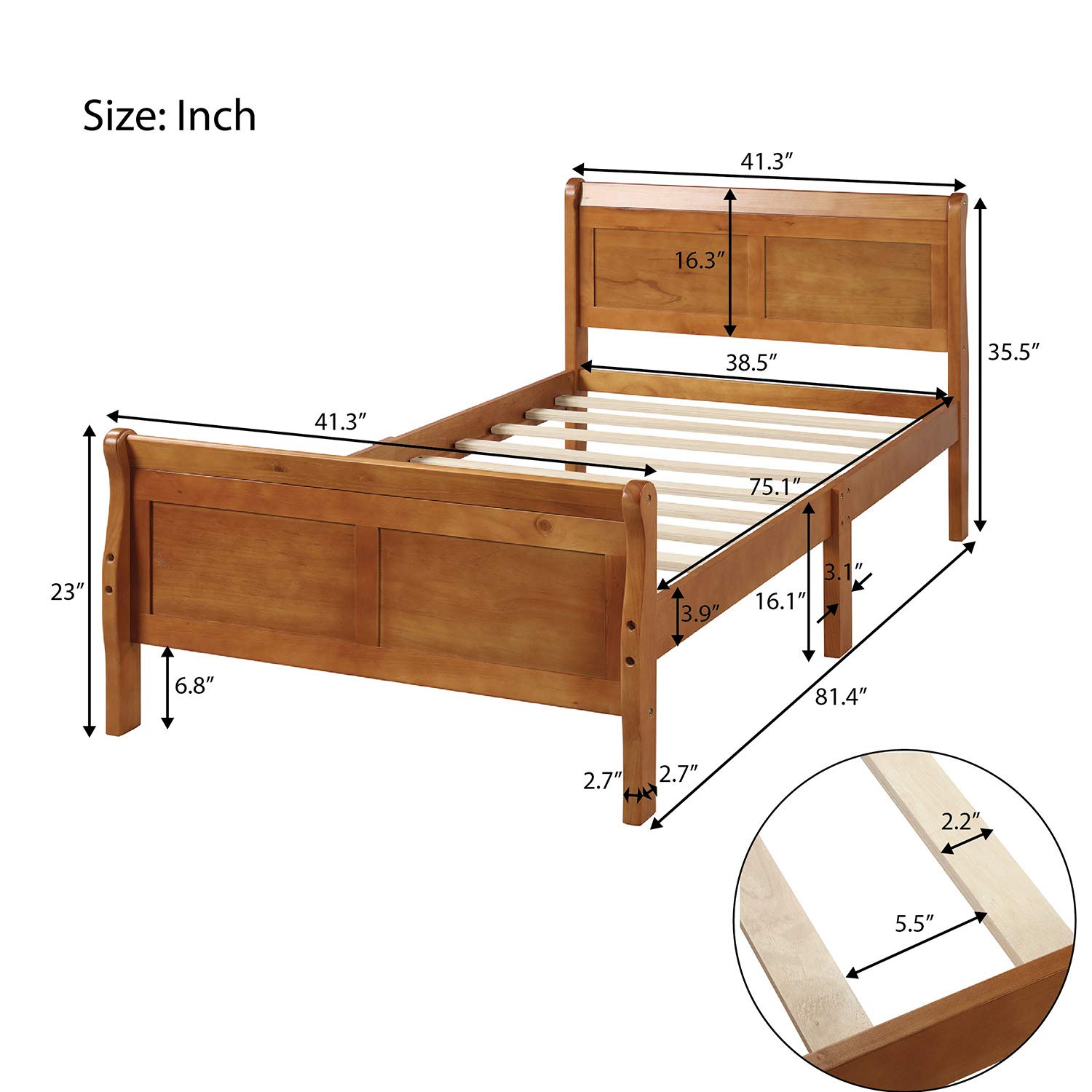 Wood Bed with Headboard/Footboard,Wood Twin Bed Frame for Child/Teenager/Adult.Modern Platform Bed with Wood Slat Support.(Oak)