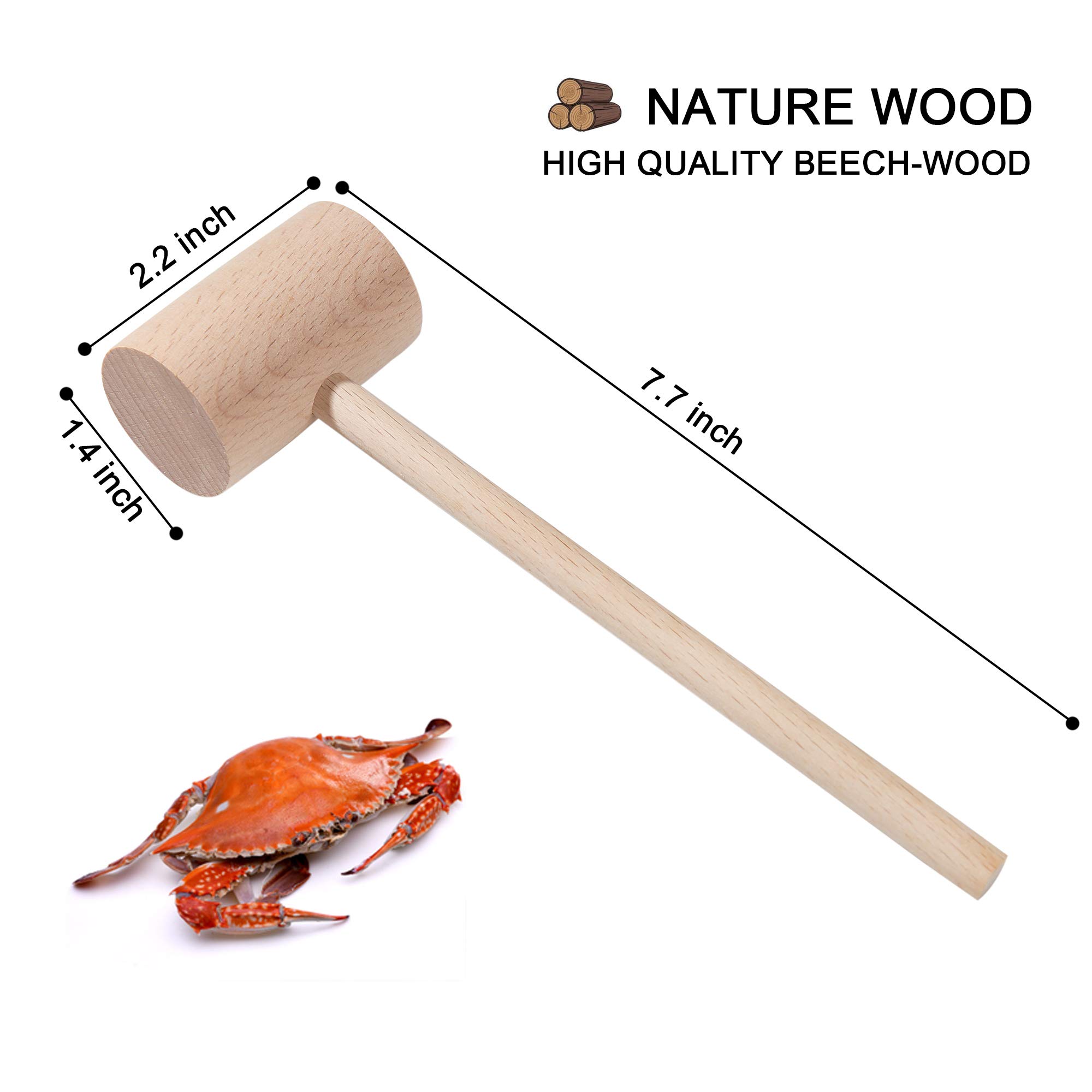 4Pcs Wooden Hammers, Natural Hardwood Crab Lobster Seafood Mallets