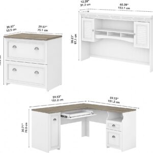 Bush FV003G2W 60-Inch L-Shaped Desk w/Hutch, Lateral File Cabinet Shiplap Gray/Pure White