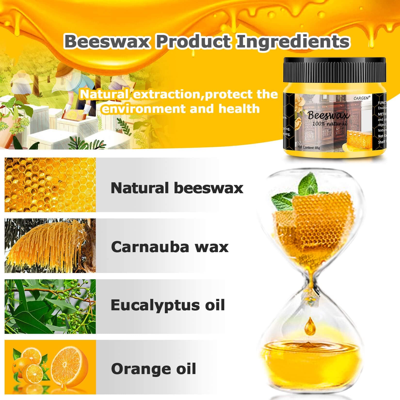 CARGEN Beeswax Furniture Polish, Wood Seasoning Beeswax for Furniture Wood Polish for Floor Tables Chairs Cabinets for Home Furniture to Protect and Care 1pcs Wood Wax and Sponge.