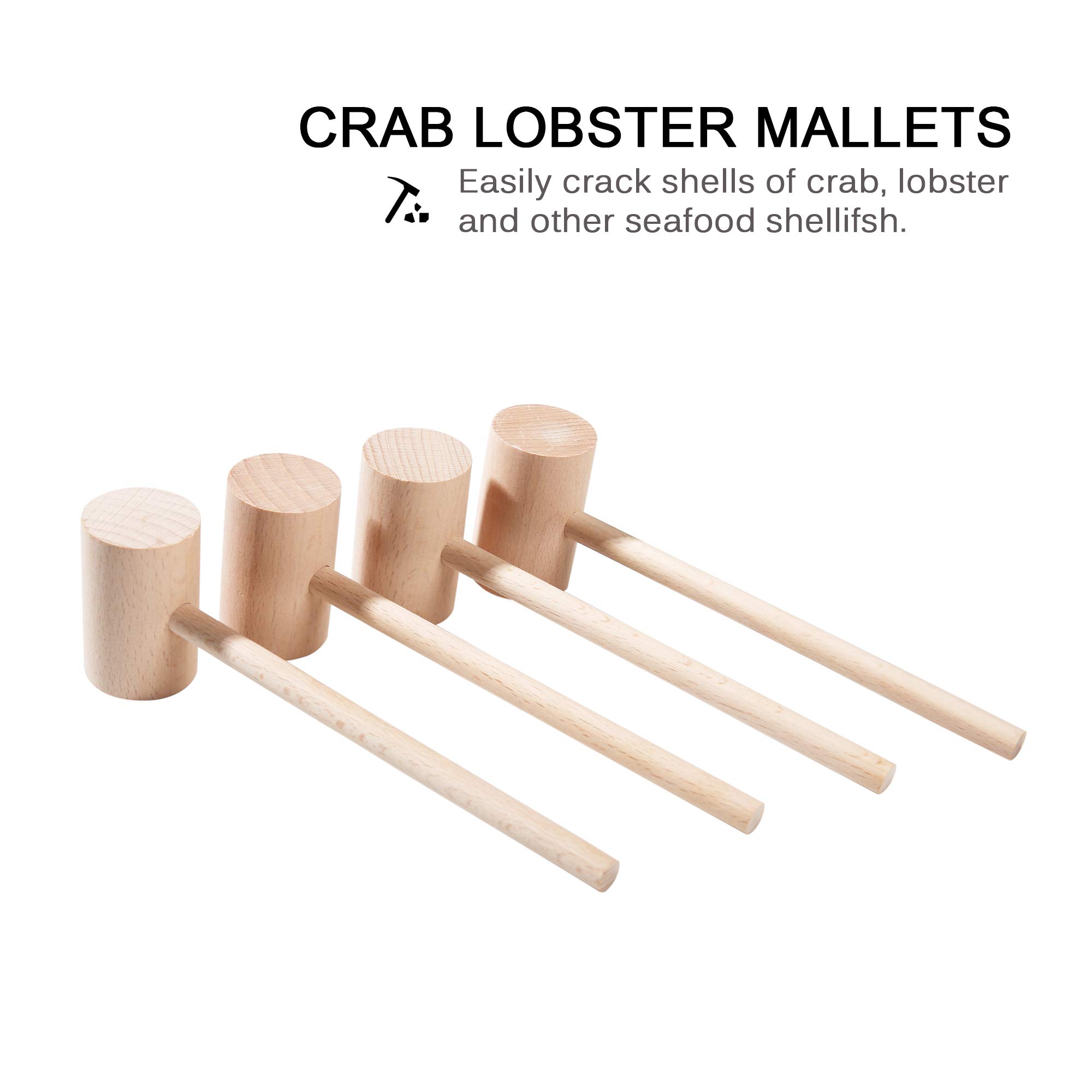 4Pcs Wooden Hammers, Natural Hardwood Crab Lobster Seafood Mallets