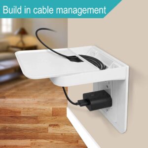 Outlet Shelf, 2Pack Bathroom Wall Shelf with Built-in Cable Management, Decora/Standard Outlet Shelf Wall Holder for Kitchen Organization,Space Saving Solution for Smart Home Decor, Phones, Speaker