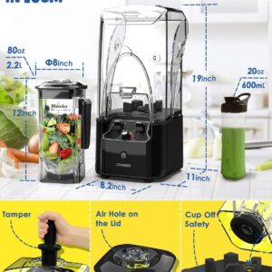 CRANDDI Commercial Quiet Blender, 2200 Watt Professional Countertop Blender with BPA-FREE 80oz Pitcher, Built-in Pulse & 15-speeds Control, Smoothie Blender for Commercial and Home, K90 Black