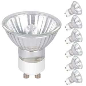 xbocmy gu10 halogen light bulbs, 6 pack 120v 50w mr16 gu10 mr16 track light bulbs with changer, dimmable, gu10+c 120v 50w for track&recessed lighting, high brightness with glass cover, long lifespan