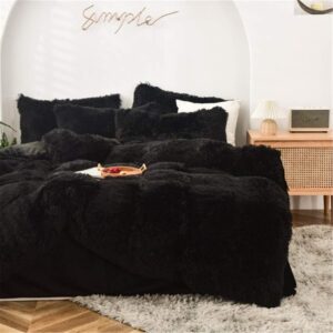 Lotus Karen Shaggy Duvet Cover Set Super Soft Fuzzy Faux Fur 3 Piece Comforter Cover Set Elegant Cozy Flannel/Velvet Full Size Quilt Cover Set