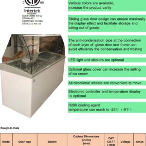 Gelato Freezer Display Case Dipping Cabinet Pan Ice cream showcase Curved Clear Glass 72"