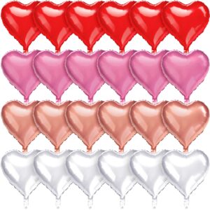 24 Pieces 18 Inch Heart Shaped Foil Balloons Valentines Love Balloons for Happy Birthday Wedding Anniversary Bride Shower Party Decorations