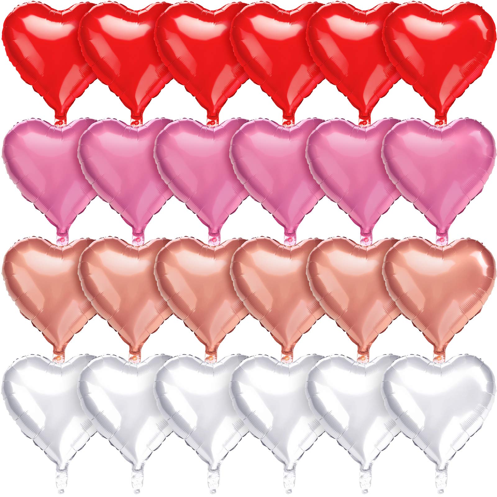 24 Pieces 18 Inch Heart Shaped Foil Balloons Valentines Love Balloons for Happy Birthday Wedding Anniversary Bride Shower Party Decorations