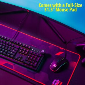 Deco Gear Ultrawide Curved LED Computer Gaming/Office Desk, Waterproof Carbon-Fiber Surface, Supports up to 175-lbs., 6-Color RGB Lighting Accents, Cable Management, Cup Holder, 31.5" Mouse Pad