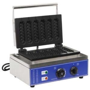 DasMarine Commercial 6Pcs Waffle Makers Hot dog Making Machine 6 Grid Crispy Machine Stainless Steel Body 1550W 110V (Blue)