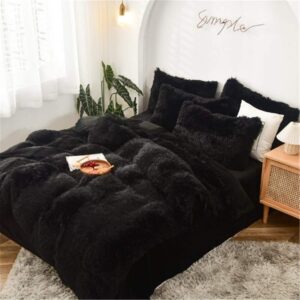 Lotus Karen Shaggy Duvet Cover Set Super Soft Fuzzy Faux Fur 3 Piece Comforter Cover Set Elegant Cozy Flannel/Velvet Full Size Quilt Cover Set