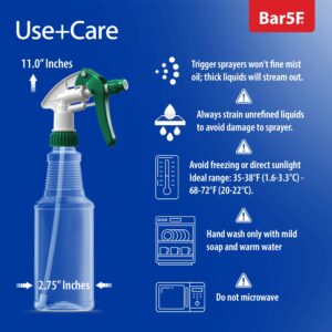 Bar5F Empty Plastic Spray Bottles 16-Ounce BPA-Free Food Grade Crystal Clear Fully Adjustable Sprayer 2-Pack