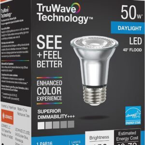 Sylvania LED TruWave Natural Series PAR16 Light Bulb, 50W Equivalent Efficient 6W, Medium Base, Dimmable, 450 Lumens, 5000K, White, 1 Count (Pack of 1)