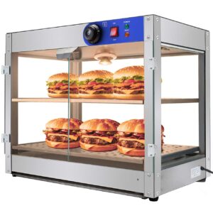 samger 24-inch commercial food warmer display, 2-tier glass food warmer case, 800w 110v adjustable temperature 86-230℉, tempered-glass door pastry display case restaurant heated cabinet