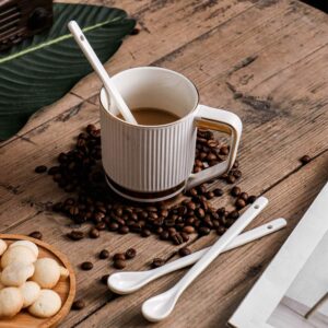 AWHOME White Long Handle Porcelain Spoons Coffee, Tea, Yogurt and Ice-cream, Cutlery Fitting Ceramic Spoons 7.5 Inch Set of 6