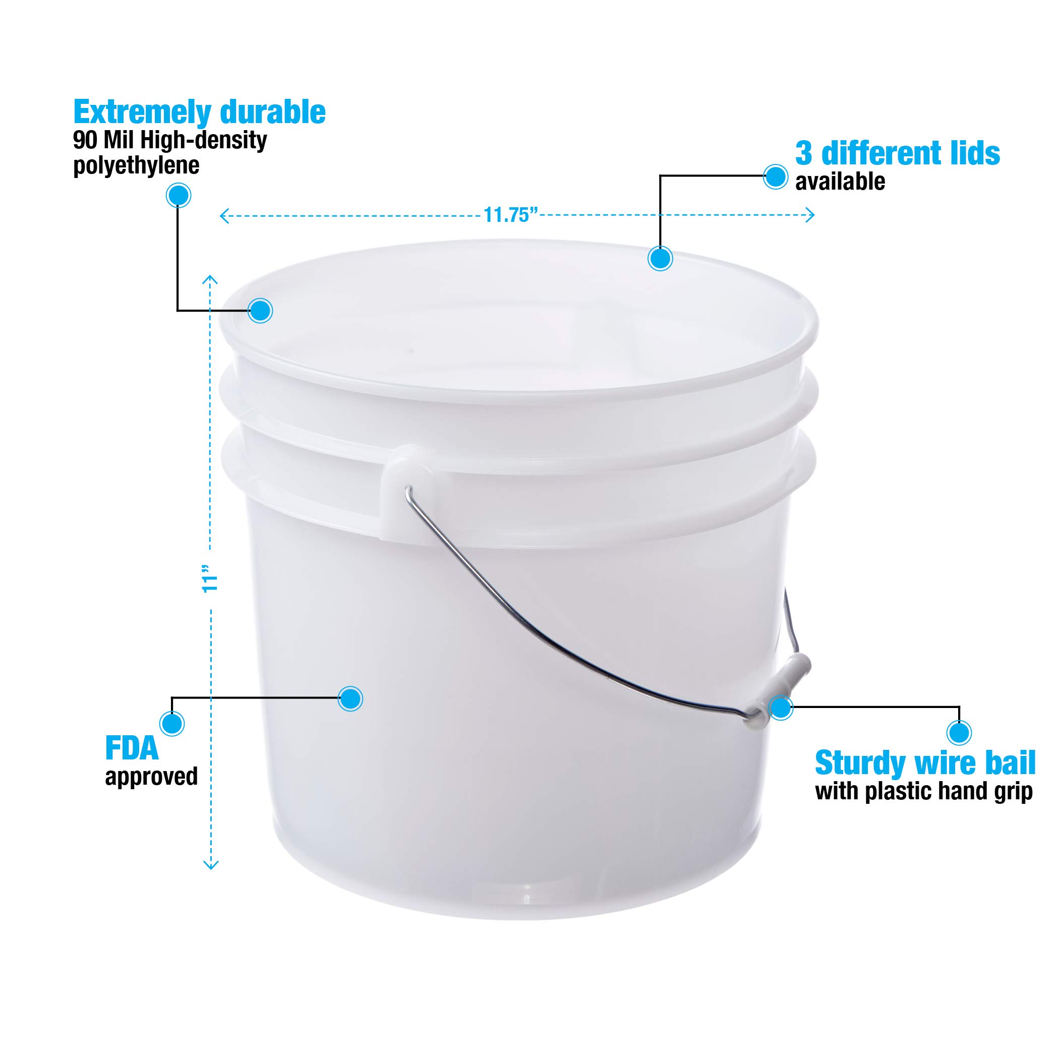 Letica Premium 3.5 Gallon Bucket, HDPE, Natural, 5 Pack