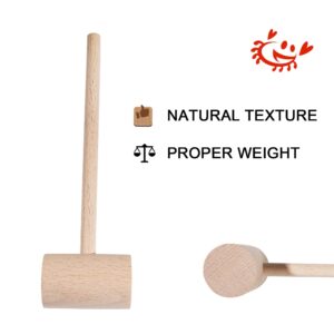 4Pcs Wooden Hammers, Natural Hardwood Crab Lobster Seafood Mallets