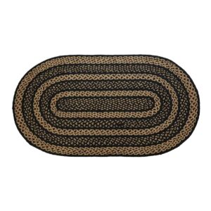 vhc brands farmhouse primitive jute black striped accent rug oval w/floor pad 27"x48"