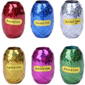 goeielewe 6-pack curling ribbon assorted colors, 5 mm x 11 yards balloon laser ribbons for parties, xmas, florist, crafts and gift wrapping, ribbon eggs, totally 66 yards