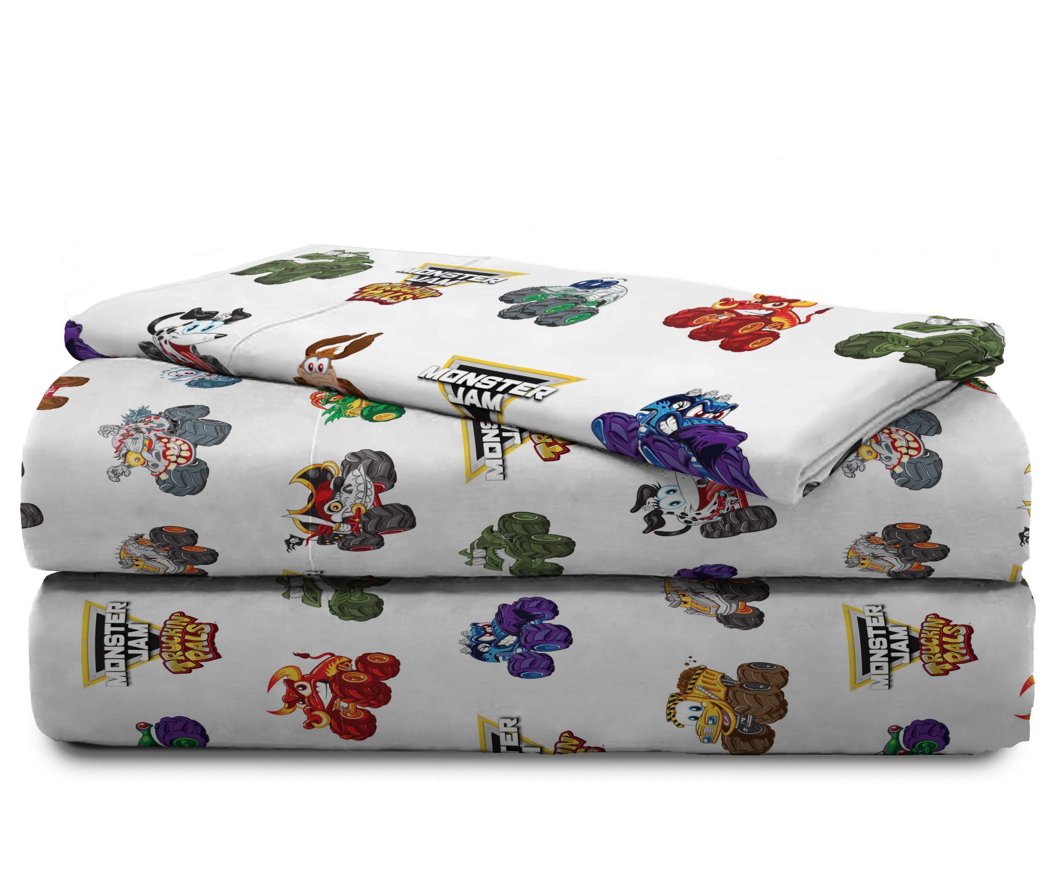 Monster Jam Truckin Pals Toddler Sheet Set - 3 Piece Set Super Soft and Cozy Kid’s Bedding Features Grave Digger & Megalodon - Fade Resistant Microfiber Sheets (Official Monster Jam Product)