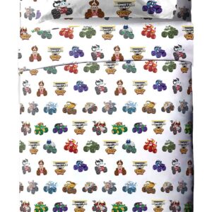 Monster Jam Truckin Pals Toddler Sheet Set - 3 Piece Set Super Soft and Cozy Kid’s Bedding Features Grave Digger & Megalodon - Fade Resistant Microfiber Sheets (Official Monster Jam Product)