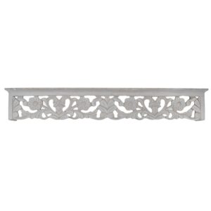 American Art Decor Hand-Carved Medallion Floating Wall Shelf - Grey (30”)