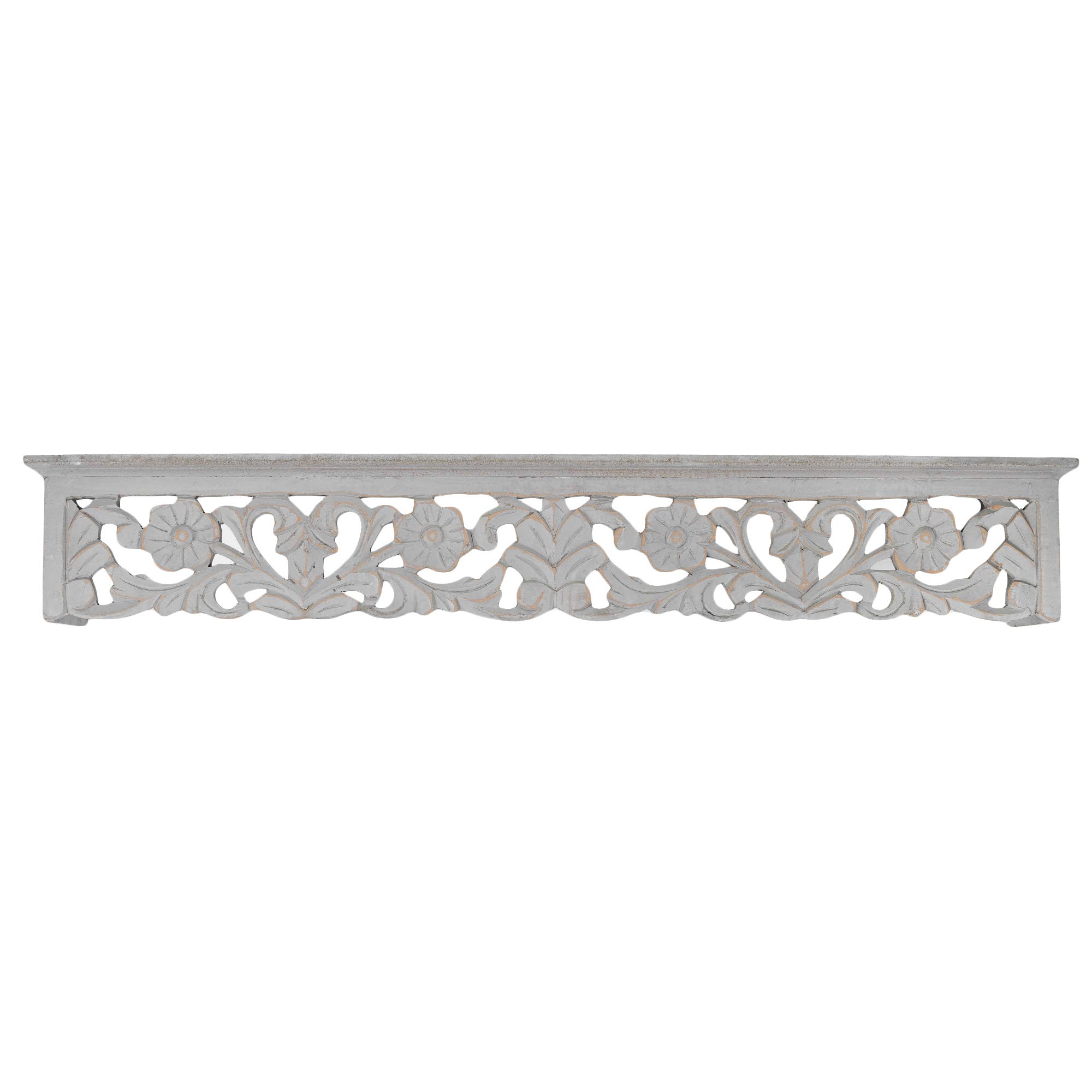 American Art Decor Hand-Carved Medallion Floating Wall Shelf - Grey (30”)