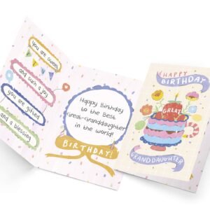 Prime Greetings Birthday Card Great Granddaughter, Made in America, Eco-Friendly, Thick Card Stock with Premium Envelope 5in x 7.75in, Packaged in Protective Mailer