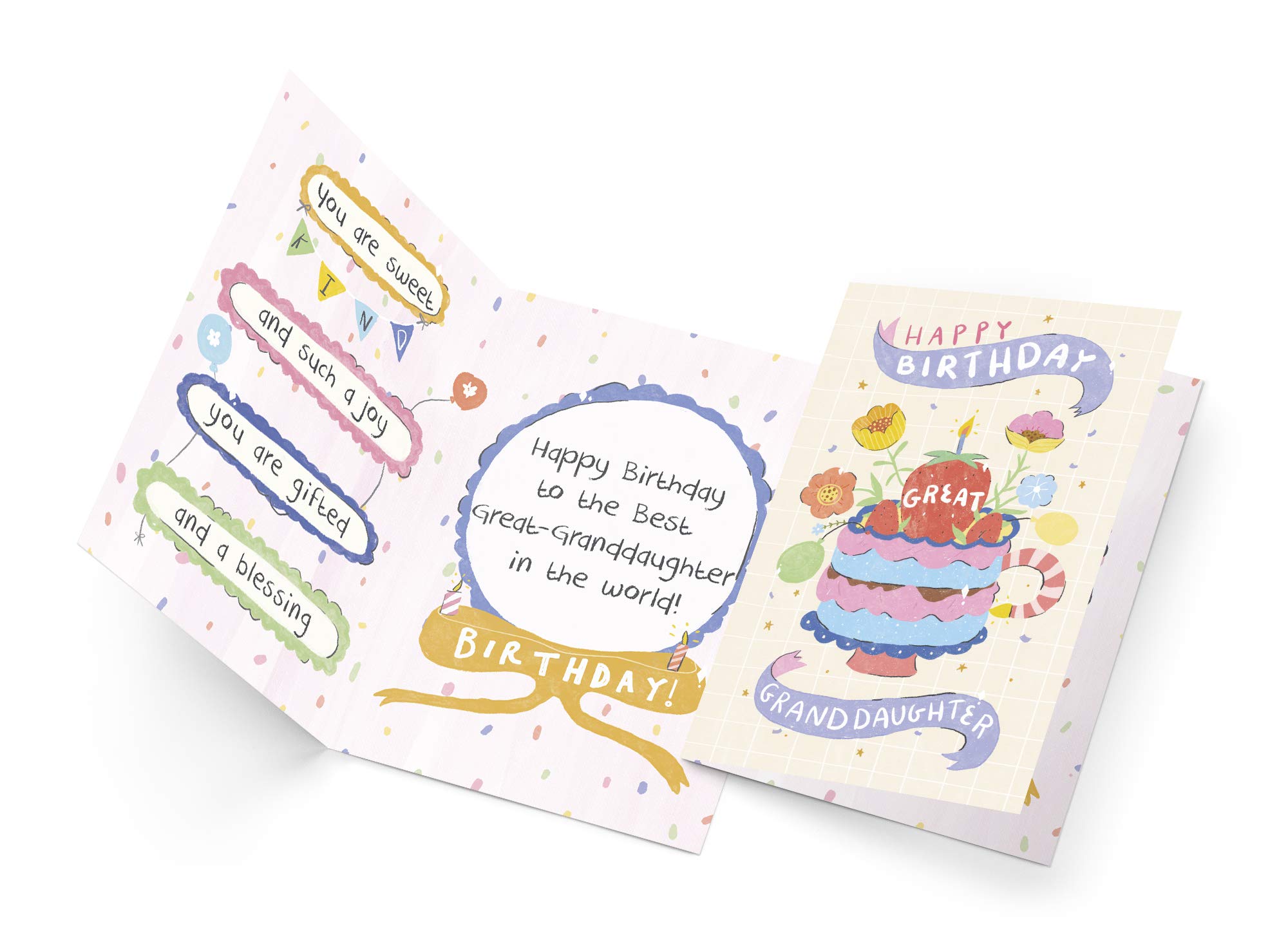 Prime Greetings Birthday Card Great Granddaughter, Made in America, Eco-Friendly, Thick Card Stock with Premium Envelope 5in x 7.75in, Packaged in Protective Mailer