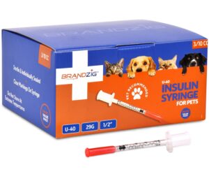 brandzig u-40 pet insulin syringes 29g 3/10cc, 1/2" 100-pack