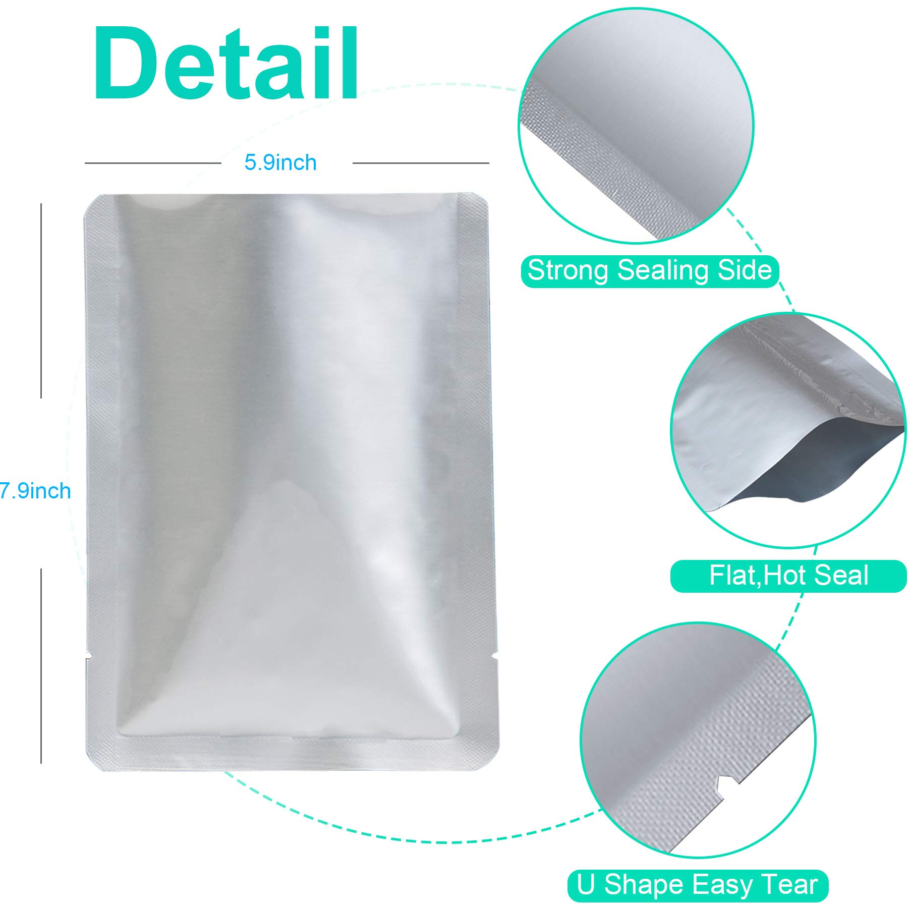 50 PCS 1 Pint Mylar bags for food storage, Heat Sealable Bags Storage Bags for Food, Coffee Beans, tea, grains, etc.(5.9 x 7.9 Inch)