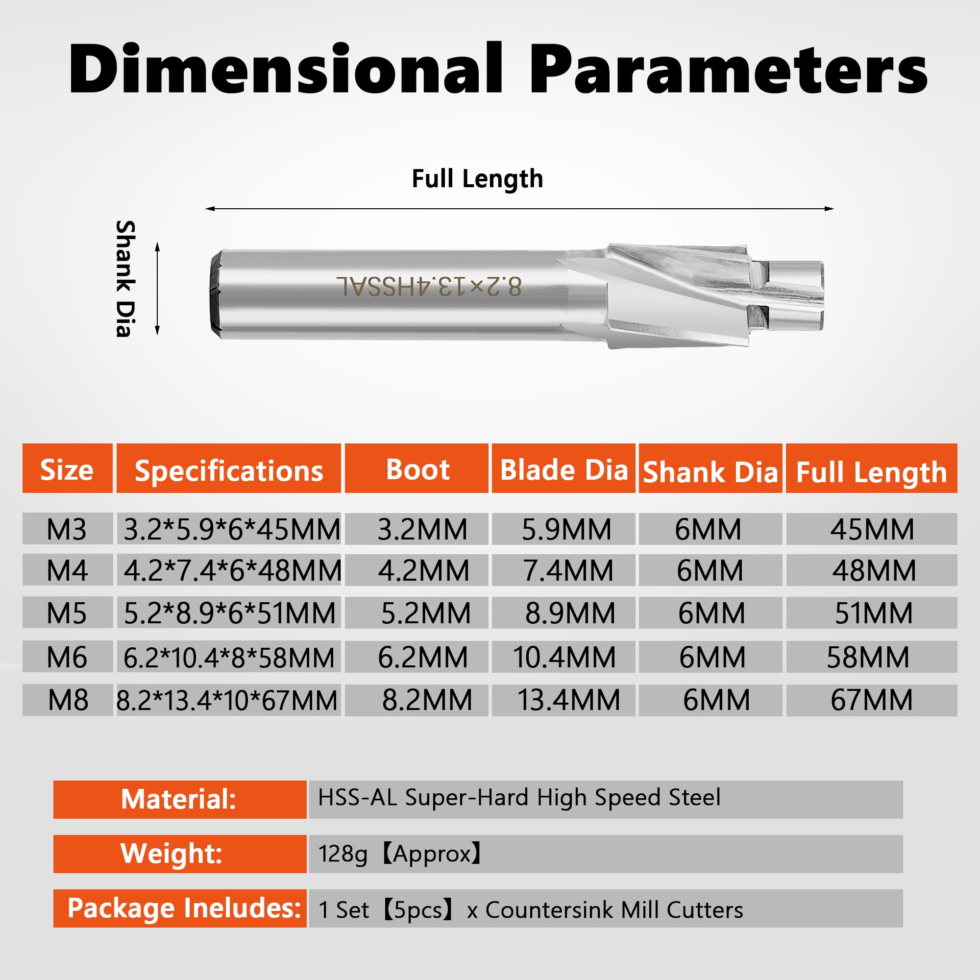 Akozon 5pcs M3-M8 Slotting Counterbore End Mill Cutter Solid Slot Countersink End Mill Drill Bit