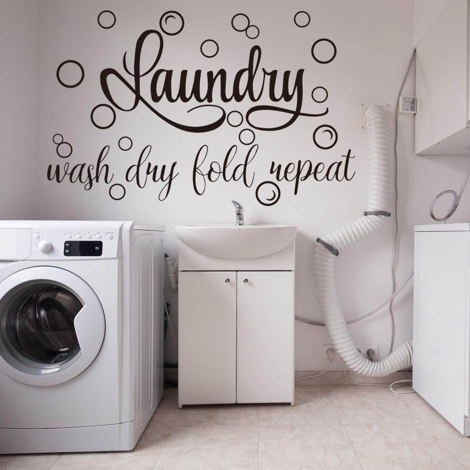 Zonon Laundry Room Decals Decor Laundry Room Stickers Laundry Signs Vinyl Laundry Wall Decal Wash Dry Fold Repeat Wall Bubble Quote Sticker Decals for Laundry Room Decor (Black,19.7 x 30.7 Inch)