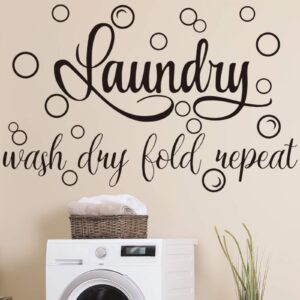 zonon laundry room decals decor laundry room stickers laundry signs vinyl laundry wall decal wash dry fold repeat wall bubble quote sticker decals for laundry room decor (black,19.7 x 30.7 inch)