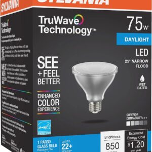 Sylvania LED TruWave Natural Series PAR30 Light Bulb, 75W Equivalent Efficient 9W, Medium Base, Dimmable, 5000K, Daylight - 1 Pack (40915)