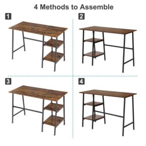 VECELO 43 Inch Computer Home Office, Writing Storage Side Hutch Workstation with Shelf Desk 43", Classic Walnut