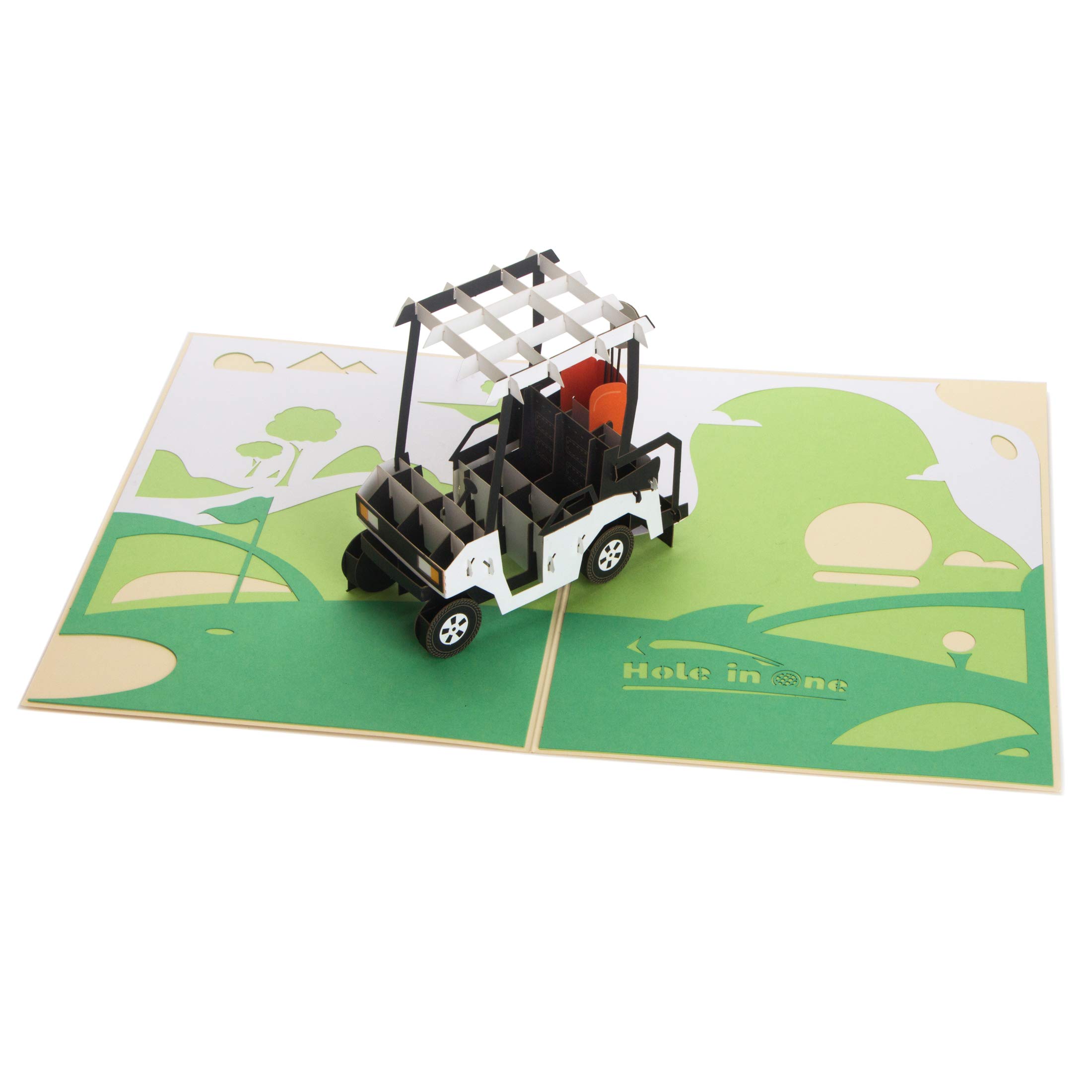 Ribbli Golf Cart Handmade 3D Pop Up Card Birthday Card Fathers Day Card, with Envelope