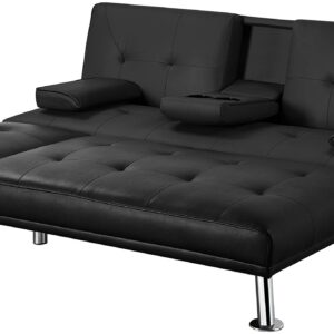 Yaheetech Faux Leather Sectional Sofa Couch Sectional Living Room Furniture Set Convertible Futon Sofa Beds with Chaise Lounge Black