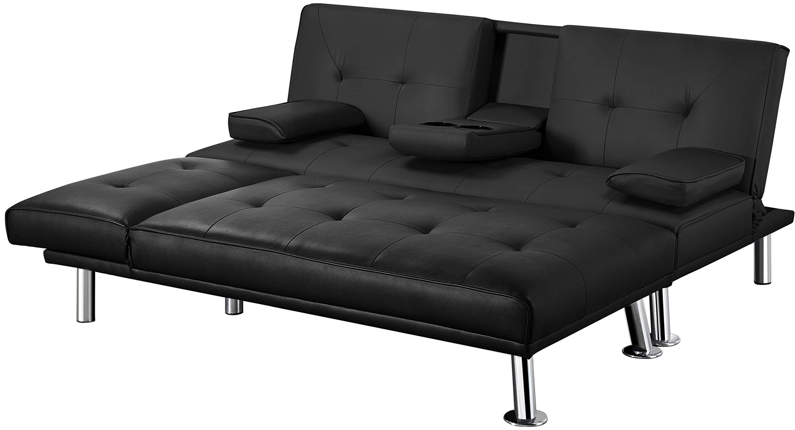 Yaheetech Faux Leather Sectional Sofa Couch Sectional Living Room Furniture Set Convertible Futon Sofa Beds with Chaise Lounge Black