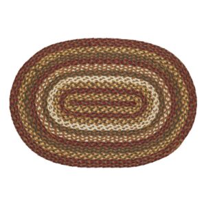 vhc brands tea cabin jute oval rug 20x30 country braided flooring, moss green and deep red