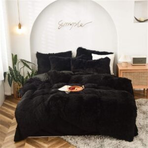 lotus karen shaggy duvet cover set super soft fuzzy faux fur 3 piece comforter cover set elegant cozy flannel/velvet full size quilt cover set