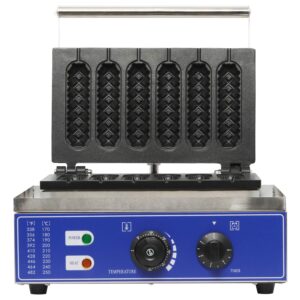 DasMarine Commercial 6Pcs Waffle Makers Hot dog Making Machine 6 Grid Crispy Machine Stainless Steel Body 1550W 110V (Blue)