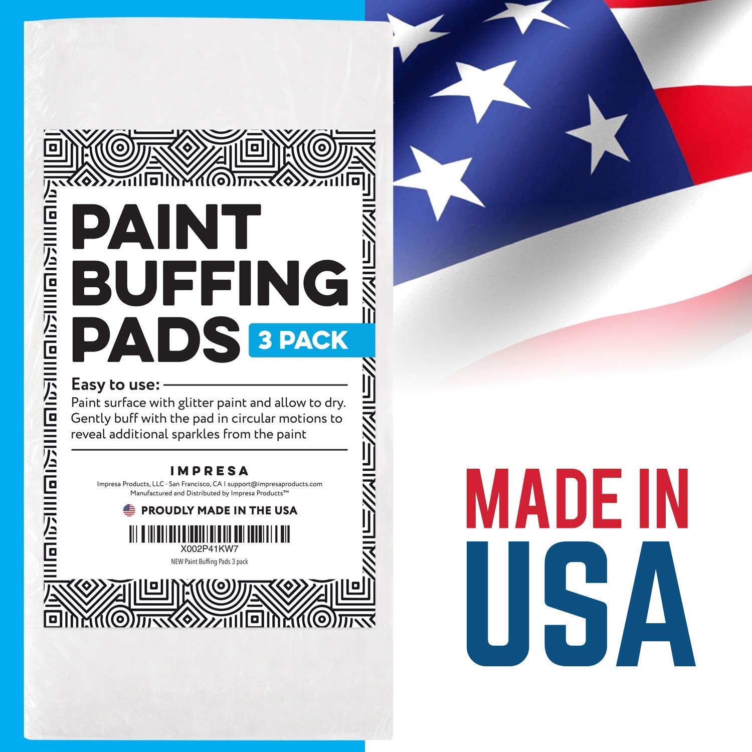 IMPRESA [3 Pack XL Paint Buffing Pads for Glitter Wall Paint - for use with Glitter Paint Additives (4 x 6) Made in the USA