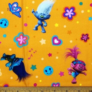 1/2 Yard - Trolls Characters & Flowers Cotton Fabric - Choose Your Color & Style (Great for Quilting, Sewing, Craft Projects, Throw Blankets & More) 1/2 Yard X 44" (Orange, Blue, Green, Pink)