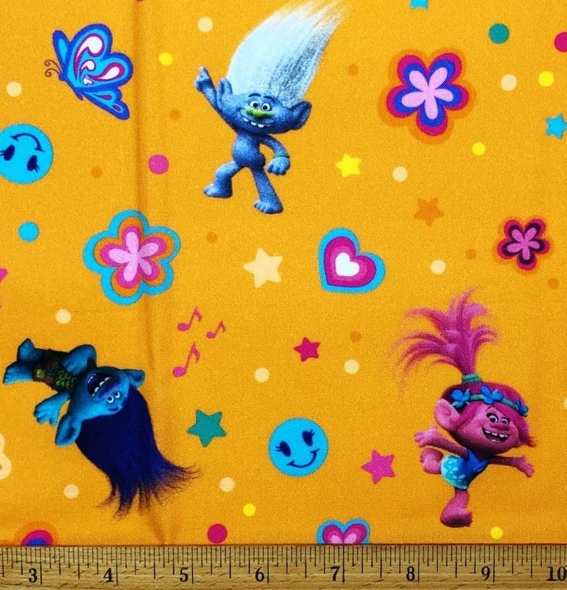 1/2 Yard - Trolls Characters & Flowers Cotton Fabric - Choose Your Color & Style (Great for Quilting, Sewing, Craft Projects, Throw Blankets & More) 1/2 Yard X 44" (Orange, Blue, Green, Pink)