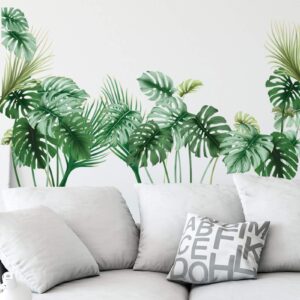 tropical wall decals palm leaf wall stickers for living room, green plants wall decor posters vinyl peel and stick art murals for bedroom nursery office